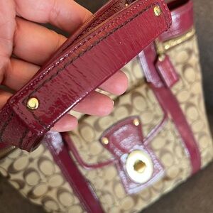 Coach | Bags | Coach Burgundy Sig Jacquard Large Shoulderbag | Poshmark